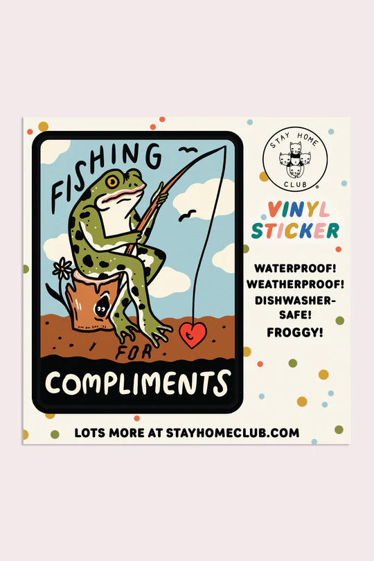Fishing for compliments Sticker – Girl on the Wing